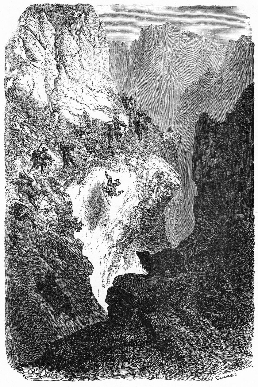 Bear hunting in the Pyrenees (engraving by Gustave Dore)