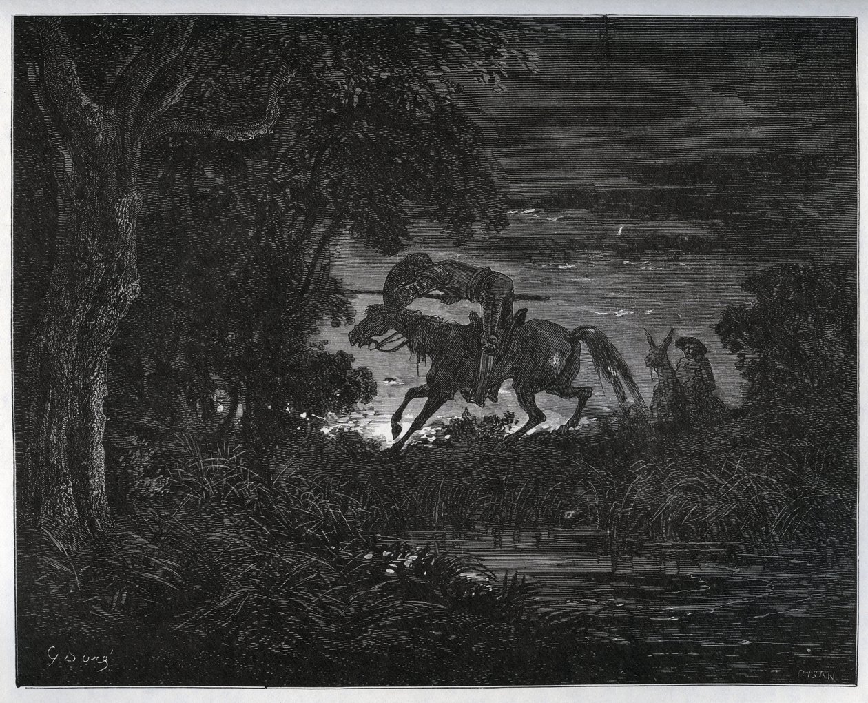 Don Quixote and Sancho Panza at the beginning of the adventure in a ...