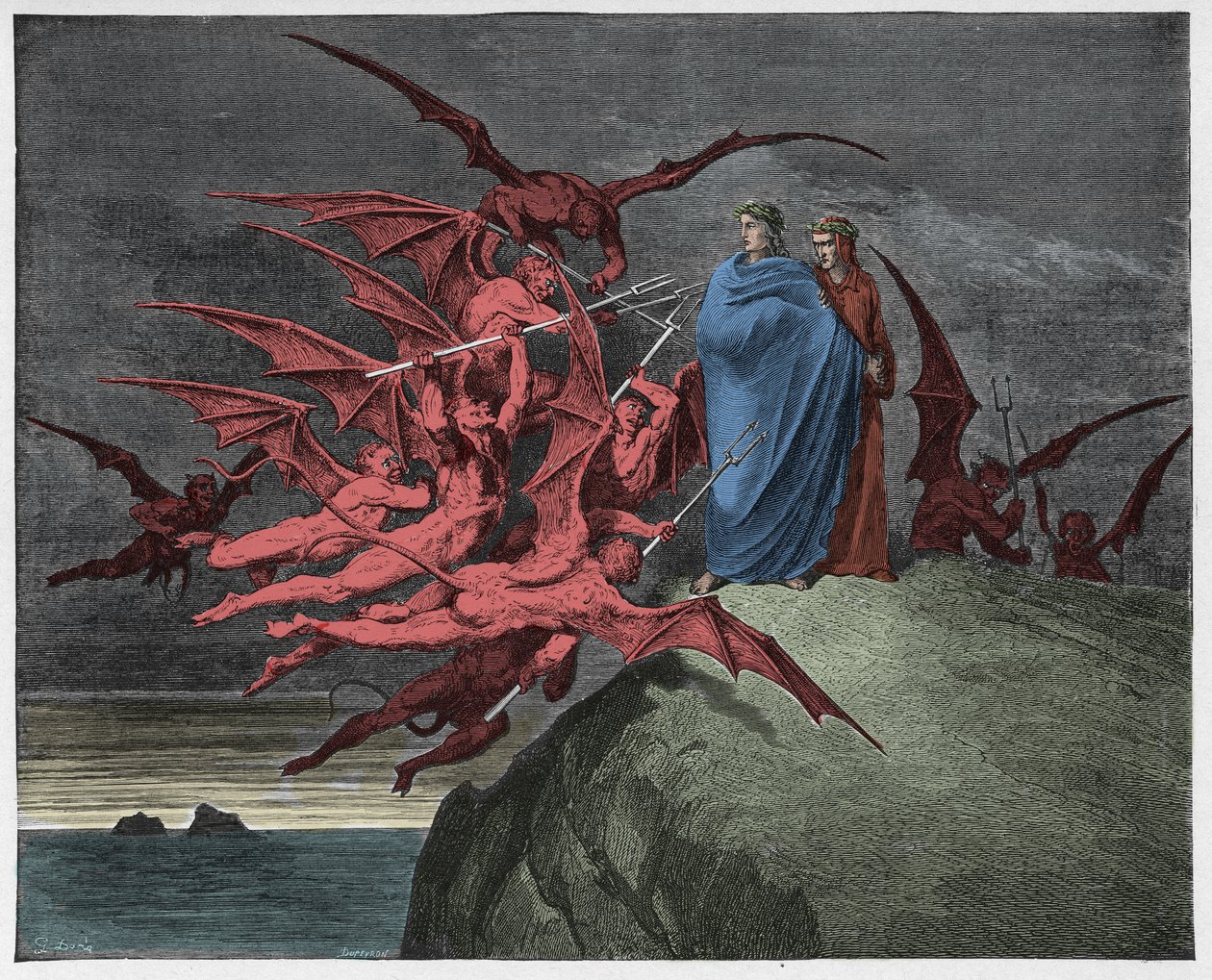 Inferno, Canto 21: The Demons Threaten Virgil, Illustration from 'The ...