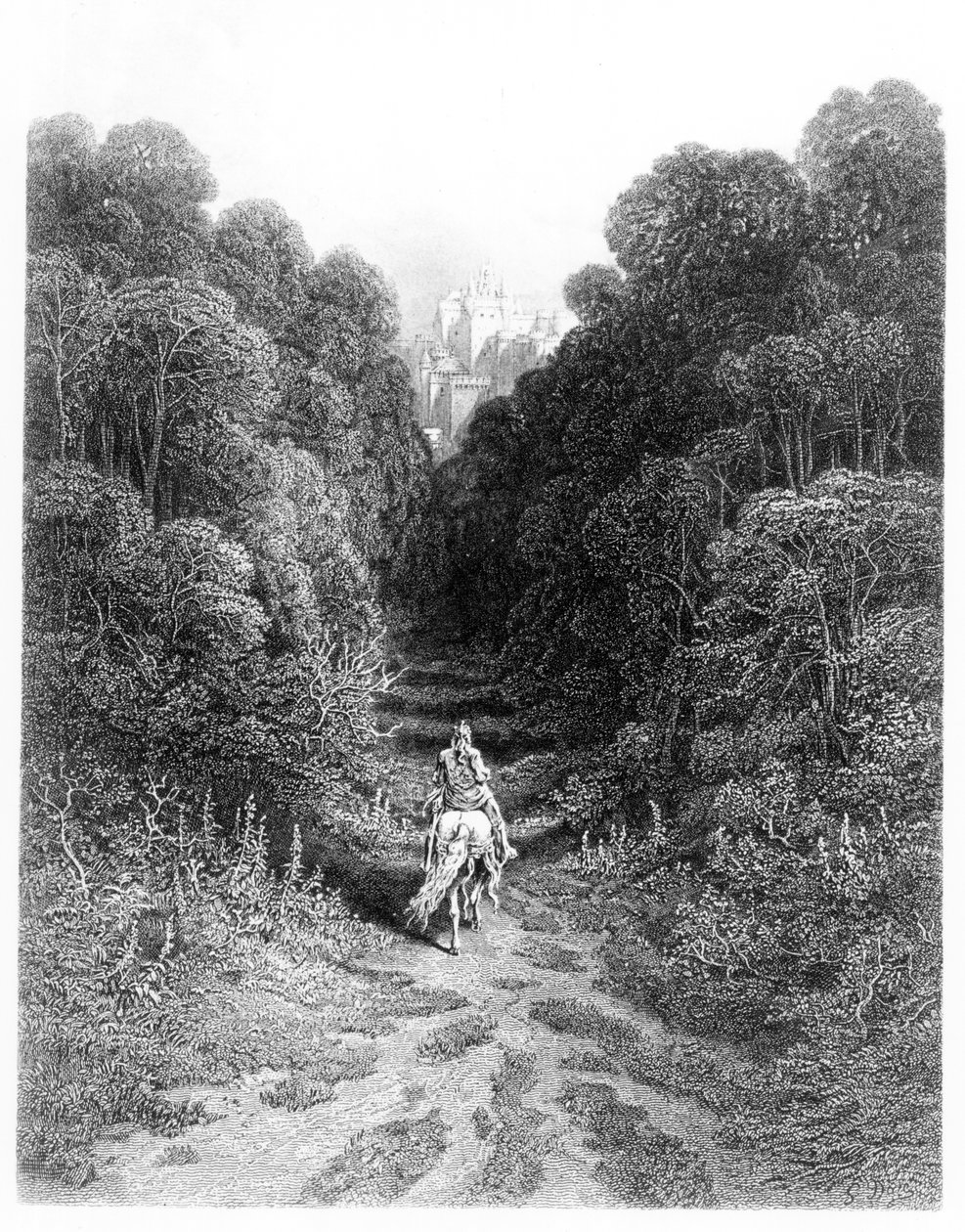 Lancelot approaches the Castle at Astolat, illustration from 'Idylls of ...