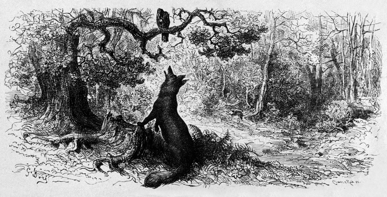 The Crow and the Fox (engraving) by Gustave Dore