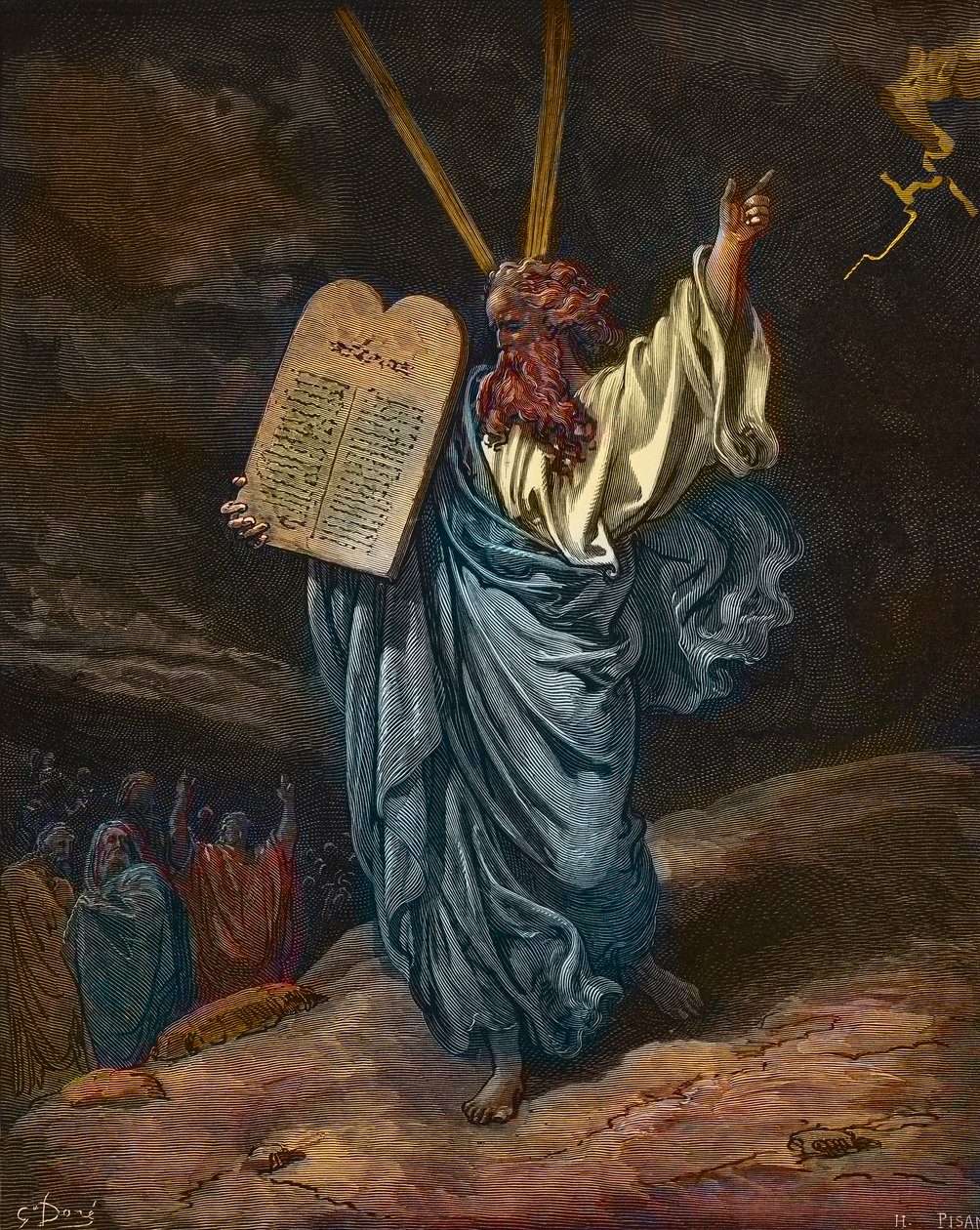 Representation of Moses with the new Tablets of the Law on Mount Sinai ...