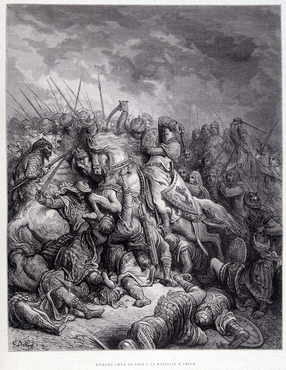 Richard the Lionheart at the Battle of Arsur - engraving by Gustave Doré