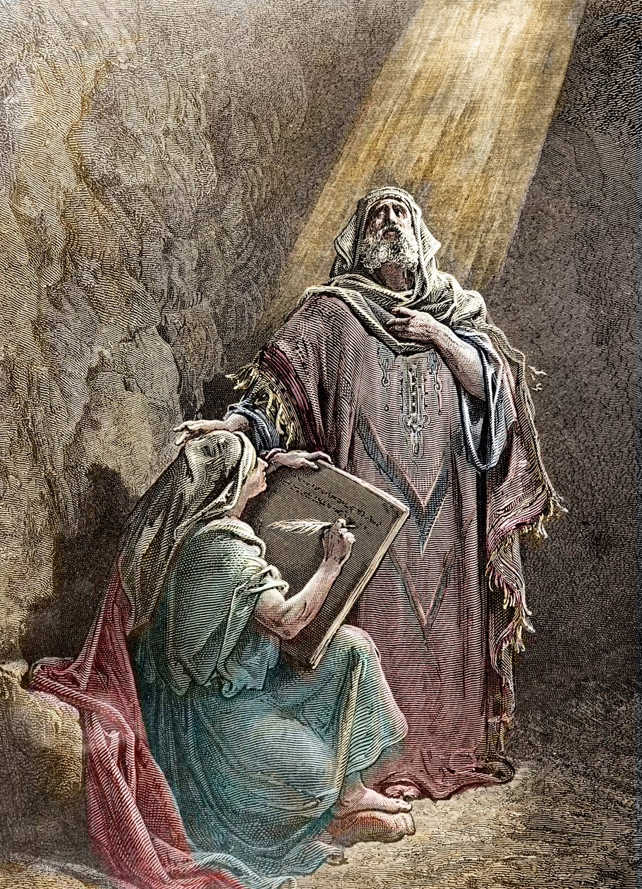 The prophet Jeremiah dictating his prophecies to Baruch - Colored ...