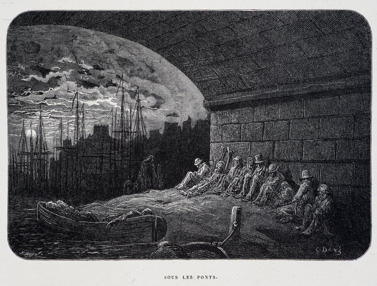 Tramp Under Bridges - in 'London' by Gustave Doré