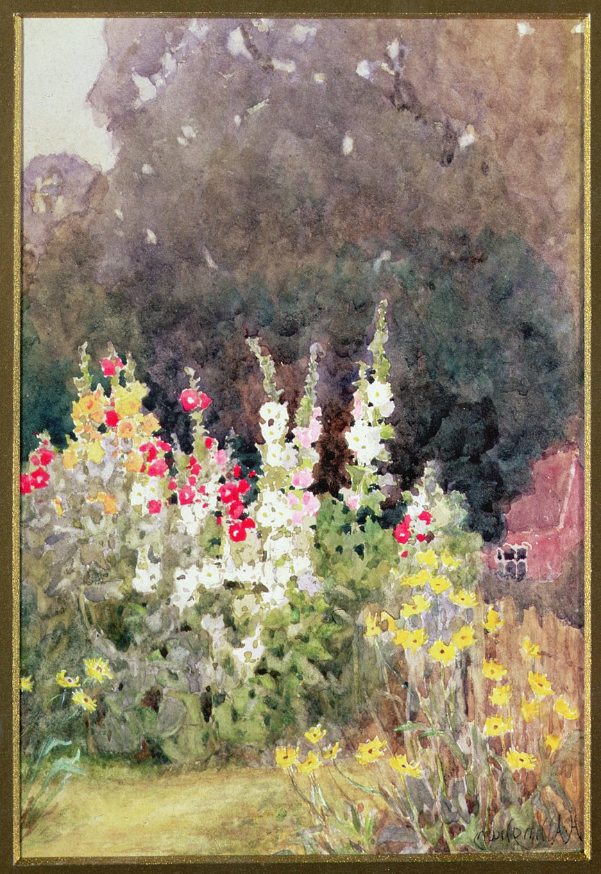 Hollyhocks by Helen Allingham: Buy fine art print