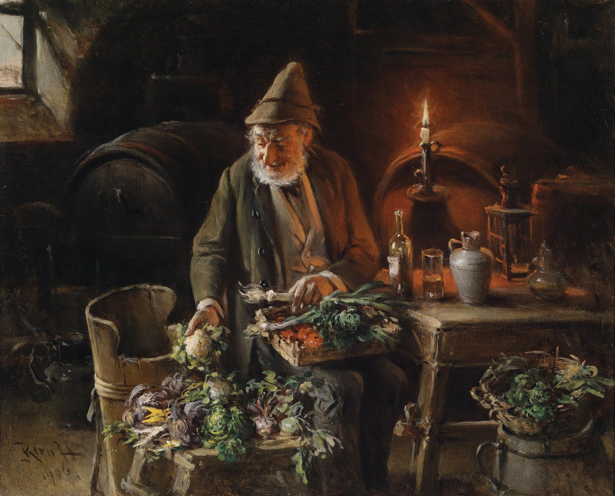 The Vegetable Seller in the Wine Cellar by Hermann Kern