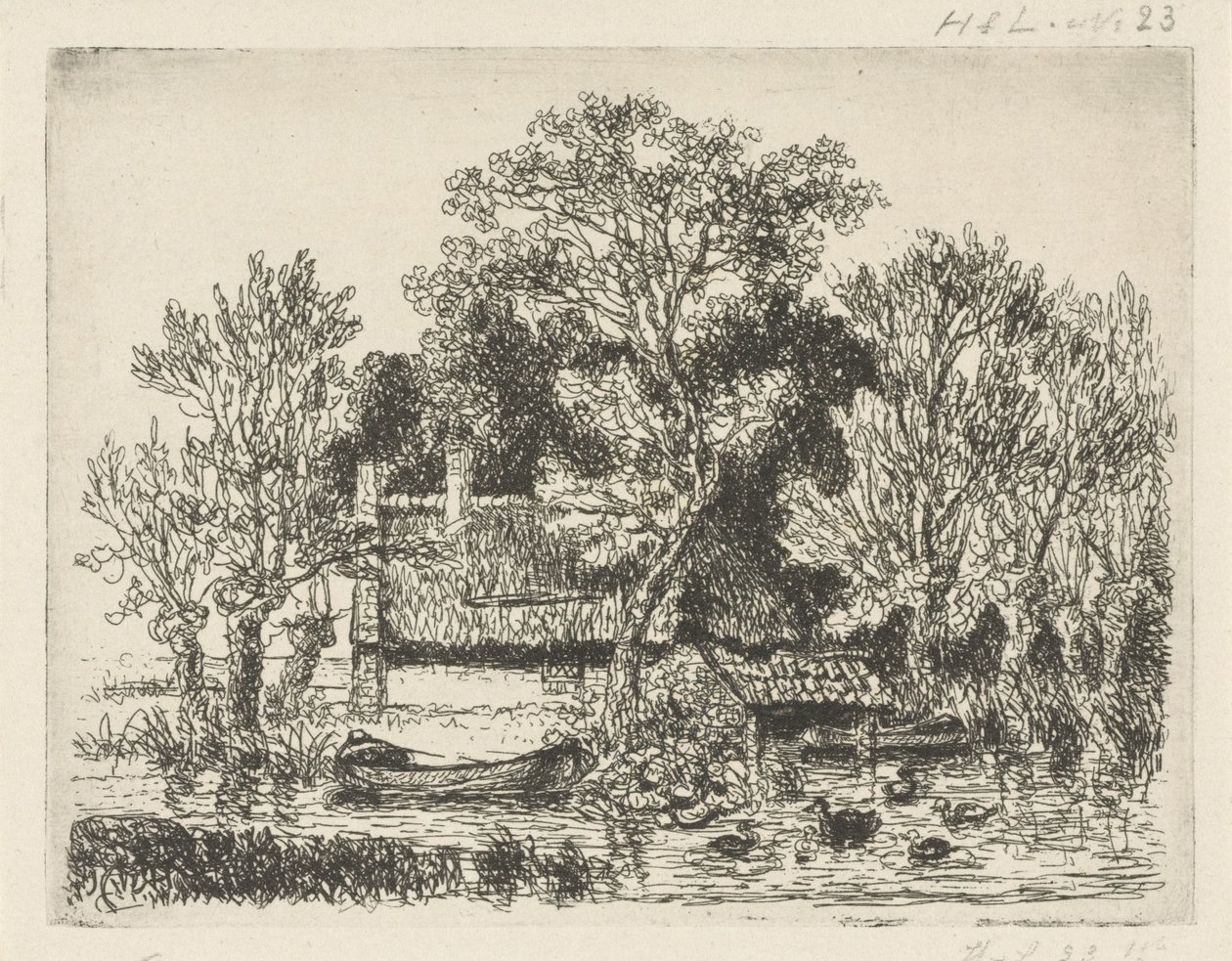 River View with a Boat and Ducks