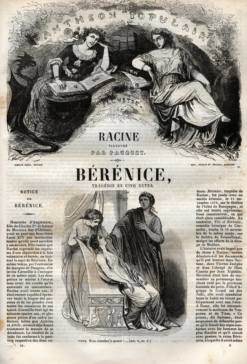 Berenice tragedy in five acts - engraving in Oeuvres de Jean Racine ...