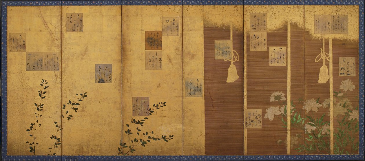 Folding Screens Mounted with Poems from the Anthology, Shin Kokinshu