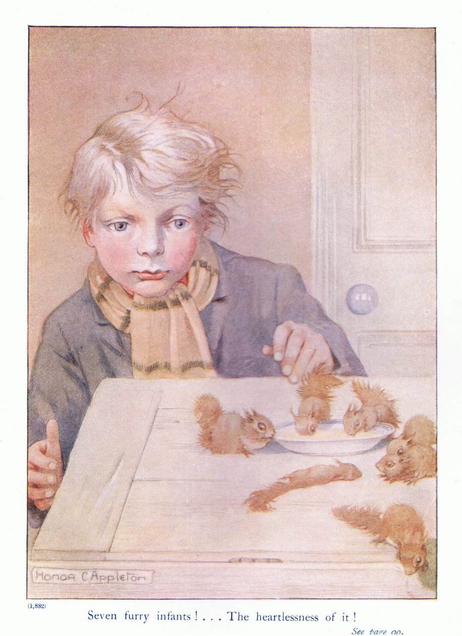 Seven furry infants, illustration from 'More About the Squirrels' by ...