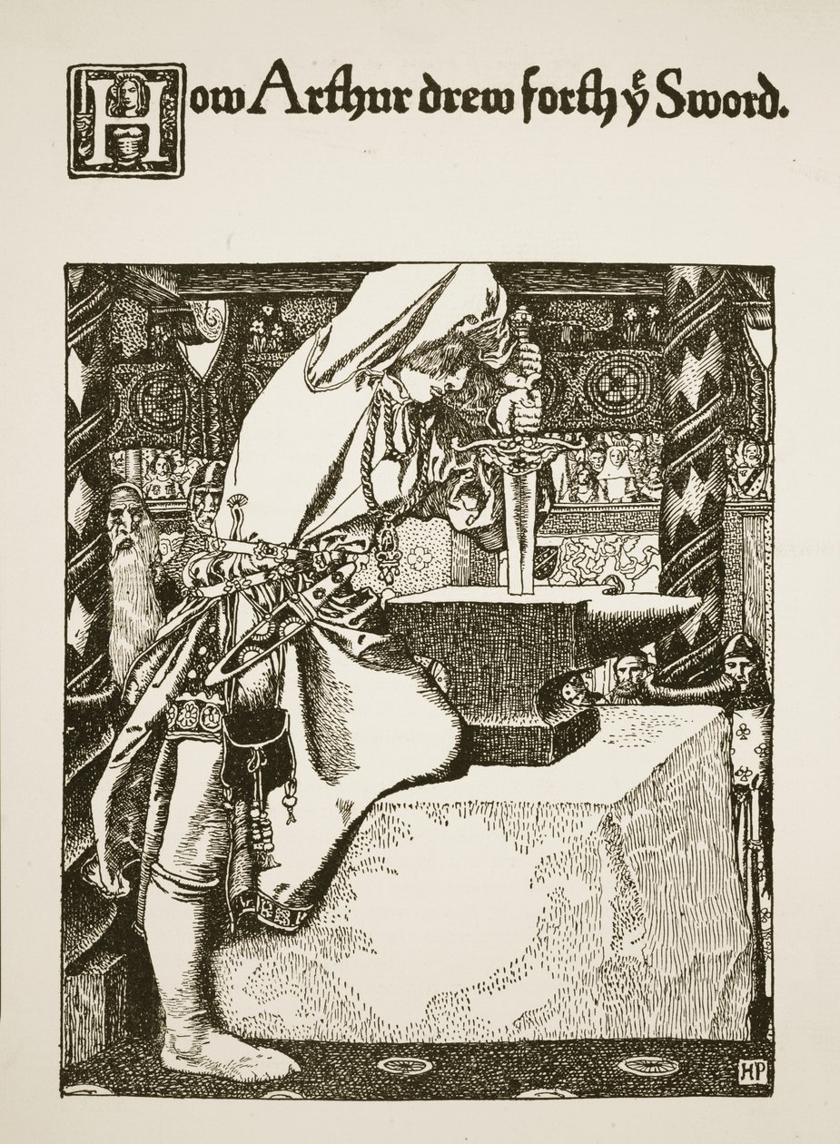 How Arthur drew forth the sword, illustration from 'The Story of King ...