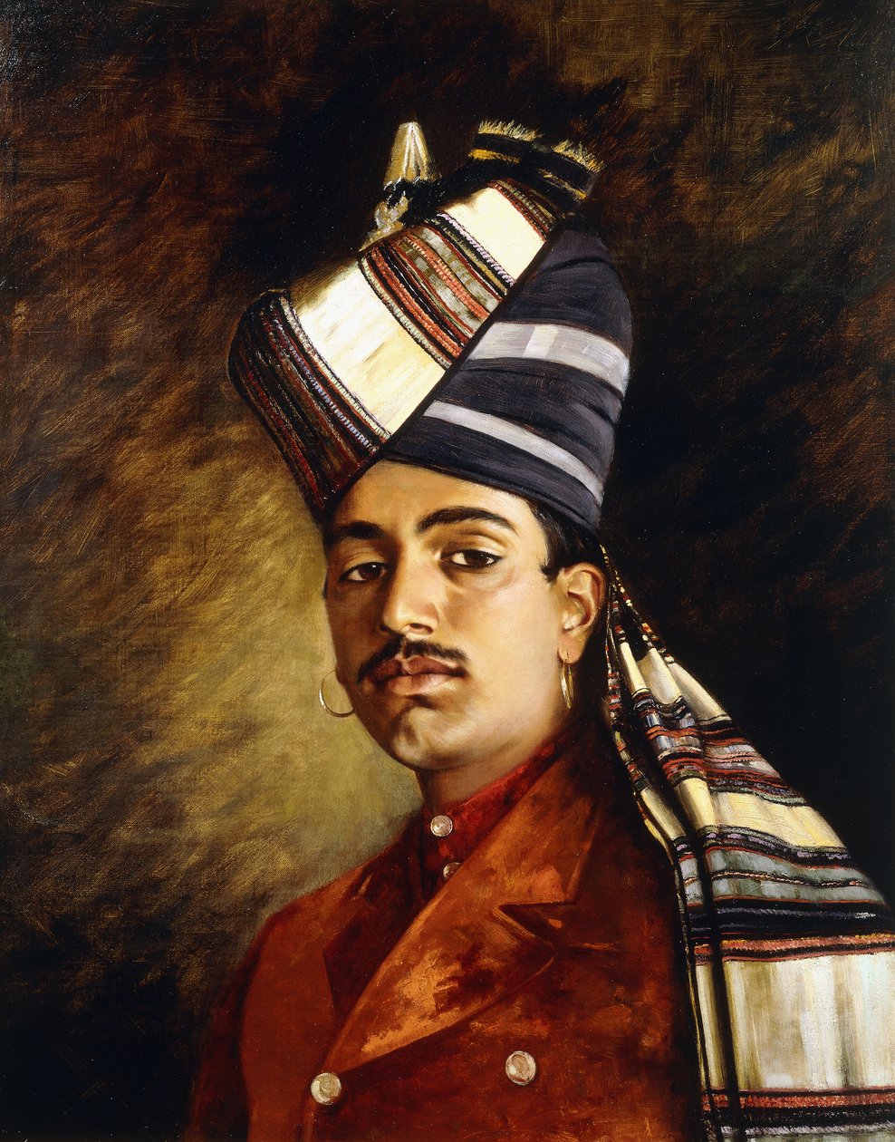 Portrait of a Sikh in Military Head-Dress by Hubert Vos