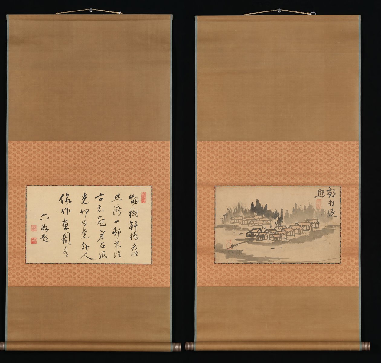 Evening Glow in a Mountain Village and Calligraphy, late 18th-early ...