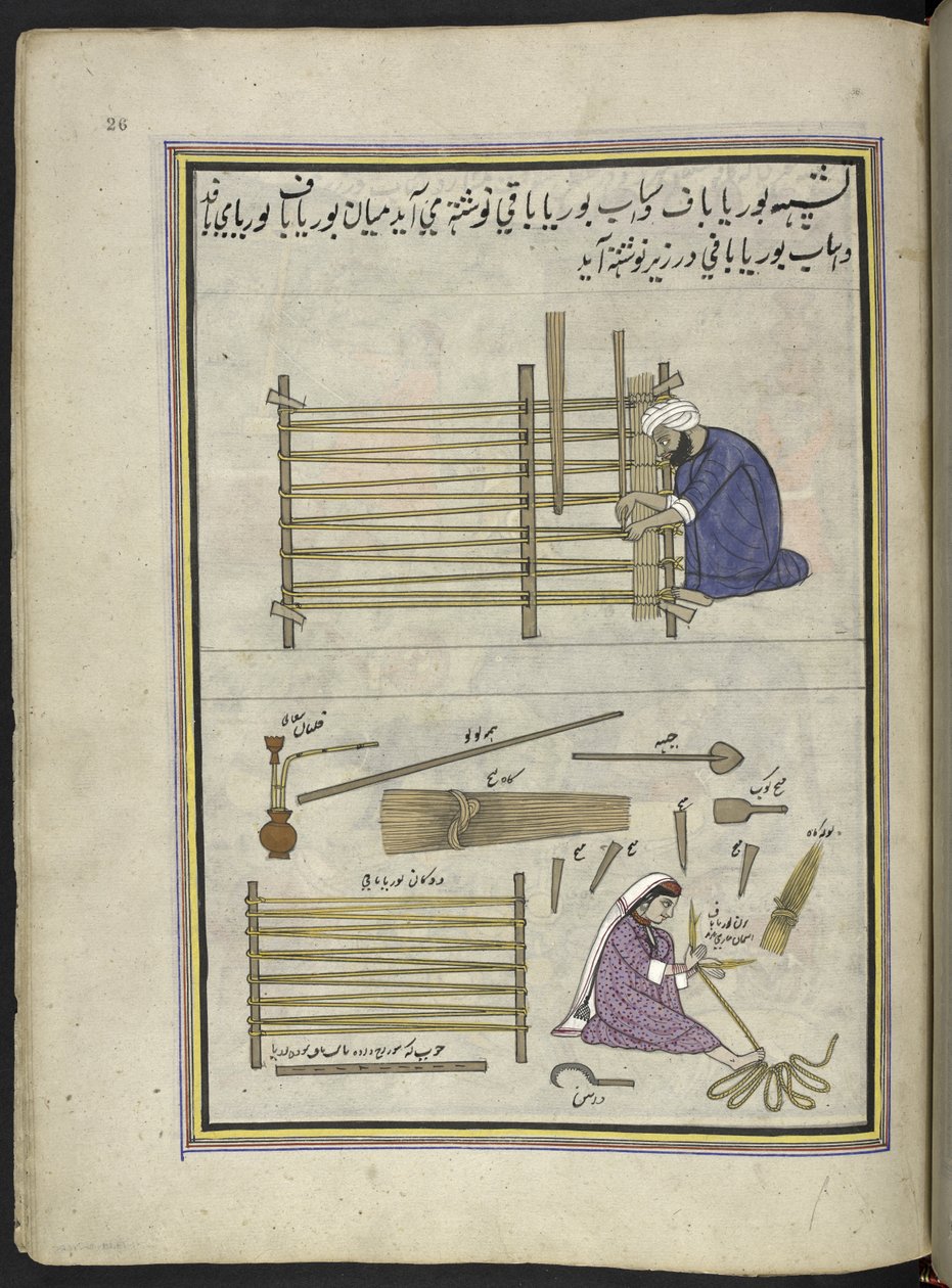 Mat-maker and his wife making mats of split reeds, 86 drawings bound ...