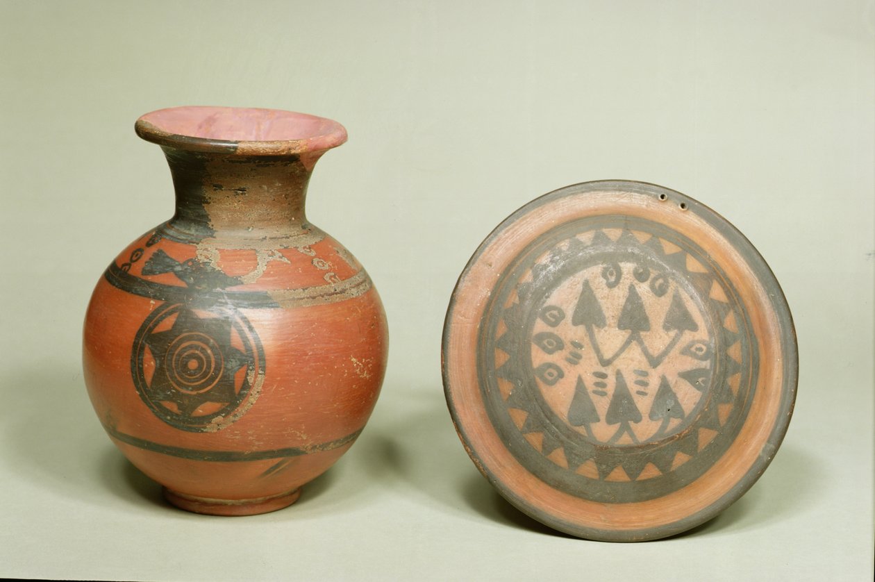 Terracotta pot and lid by Indian School: Fine art print