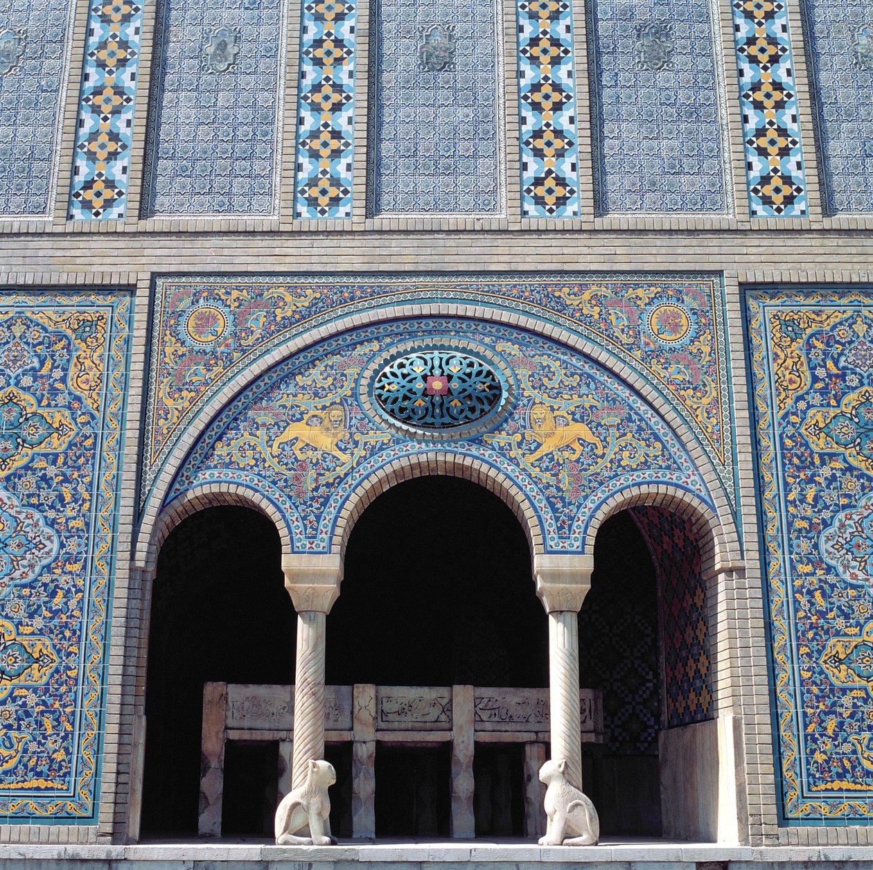 One of the aivans with tiled revetments, grille and monolithic stone ...