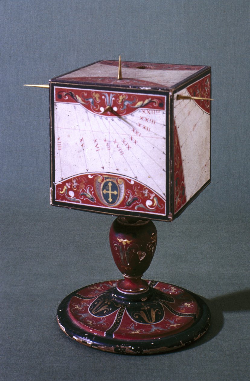 Cubical sundial showing the time in ancient Italian, Babylonian and ...