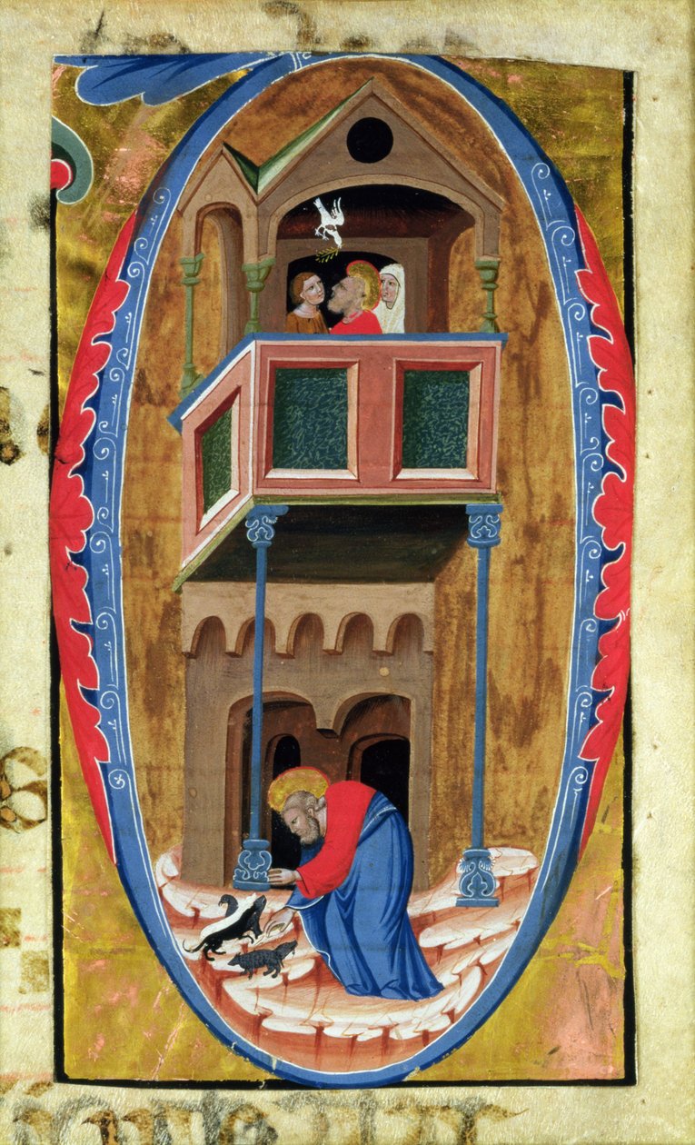 Historiated initial D depicting scenes from the Legend of a Saint, late ...