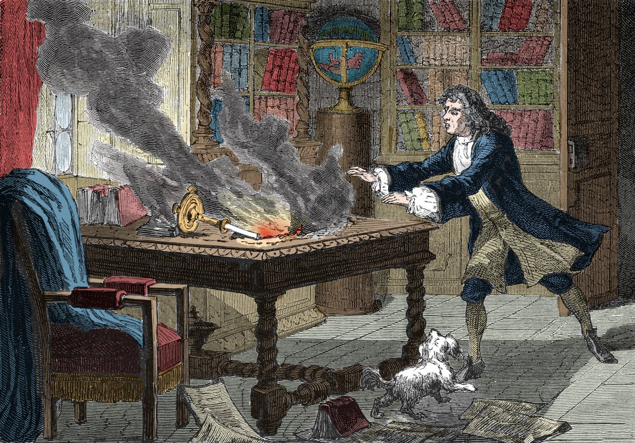 Isaac Newton's Dog Knocking Over a Candle and Setting Fire to His Papers