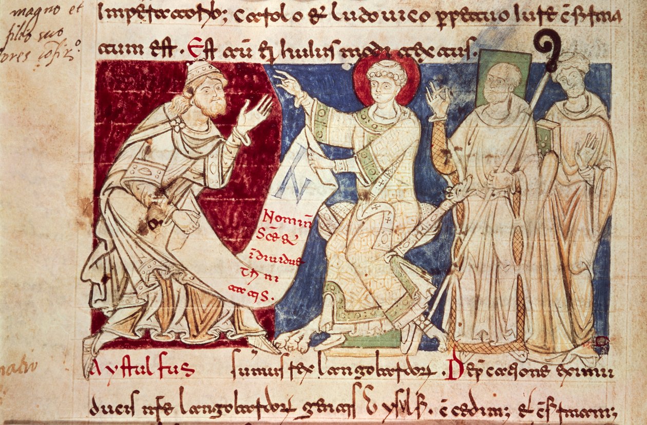 Miniature from Chronicon Vulturnense, illuminated codex composed by ...