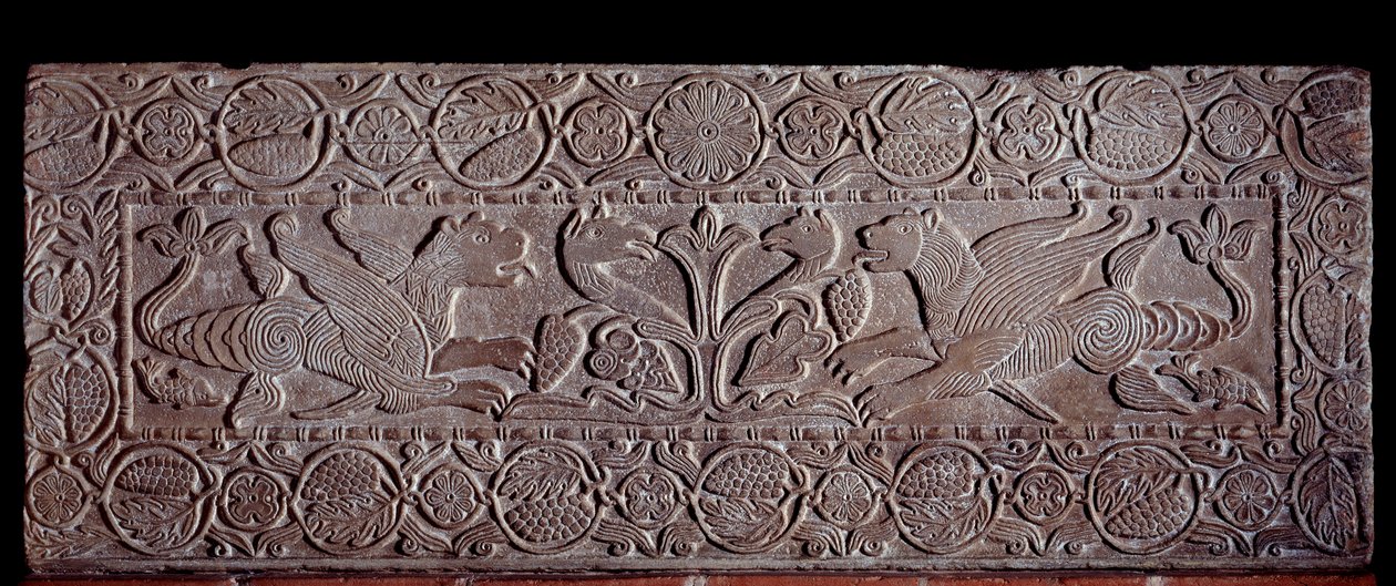 Parapet of Stone Covered with Low Reliefs Representing the Tree of Life