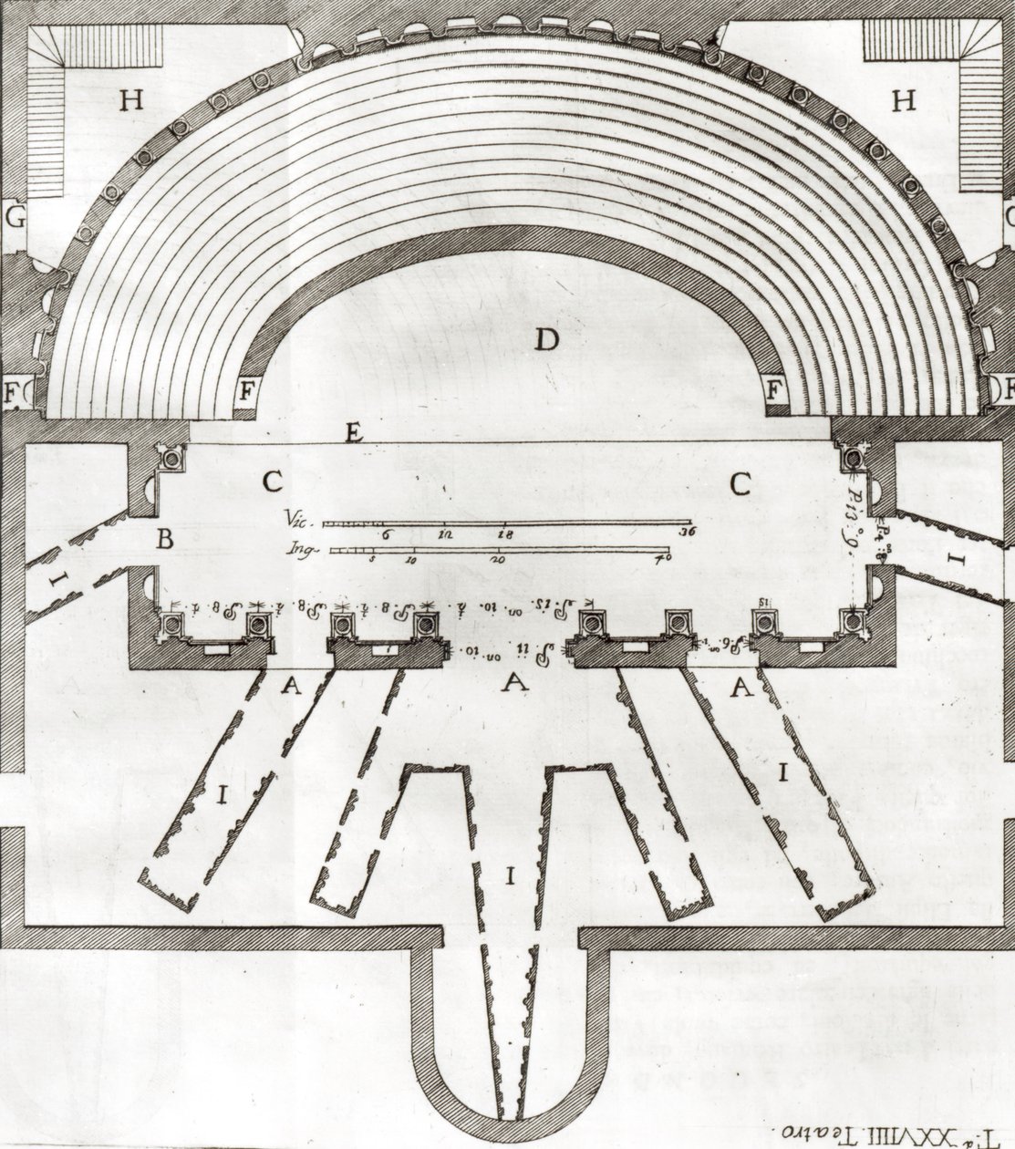 Plan of the Olympic Theatre, Vicenza, designed by Andrea Palladio (1508 ...