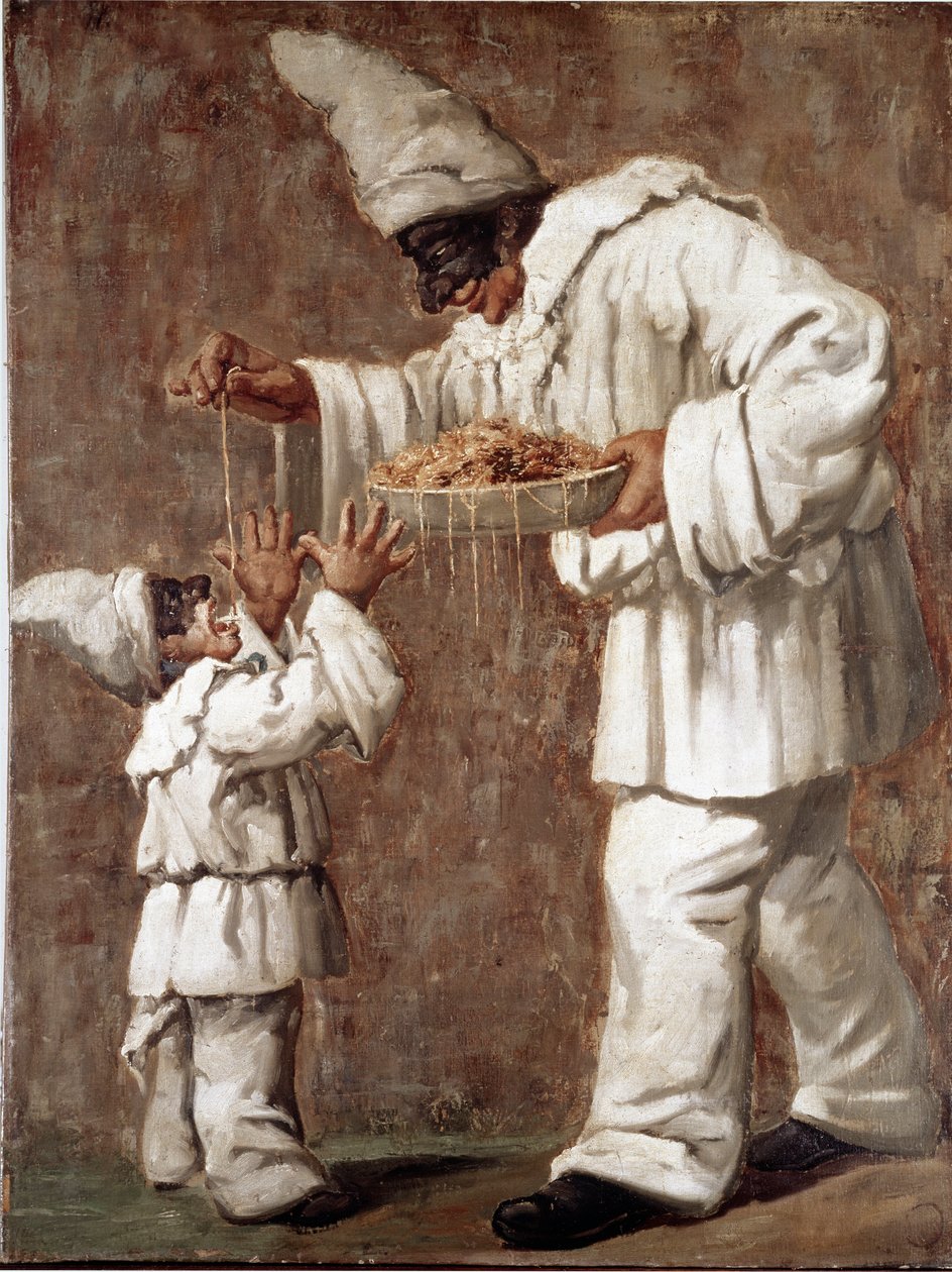 Pulcinella Character of the Commedia dell'Arte Giving Pasta (Spaghetti ...