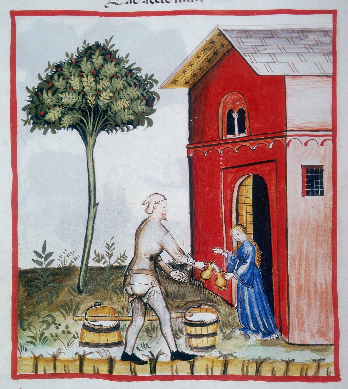 Sale of sour milk, Tacuinum Sanitatis, Codex Vindobonensis Series Nova 2644