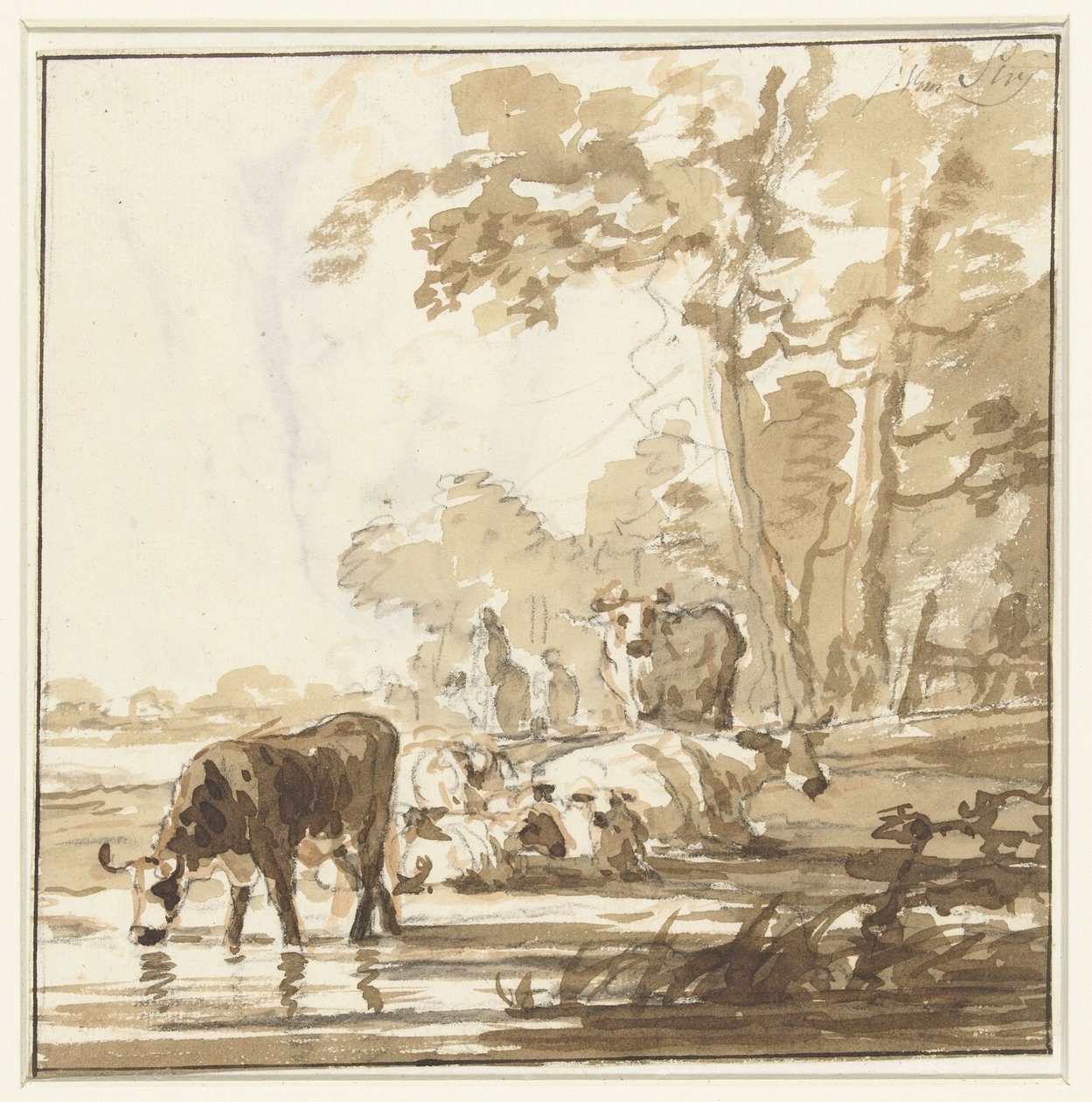 Resting Cattle at a Forest Edge by a Pool by Jacob van Strij