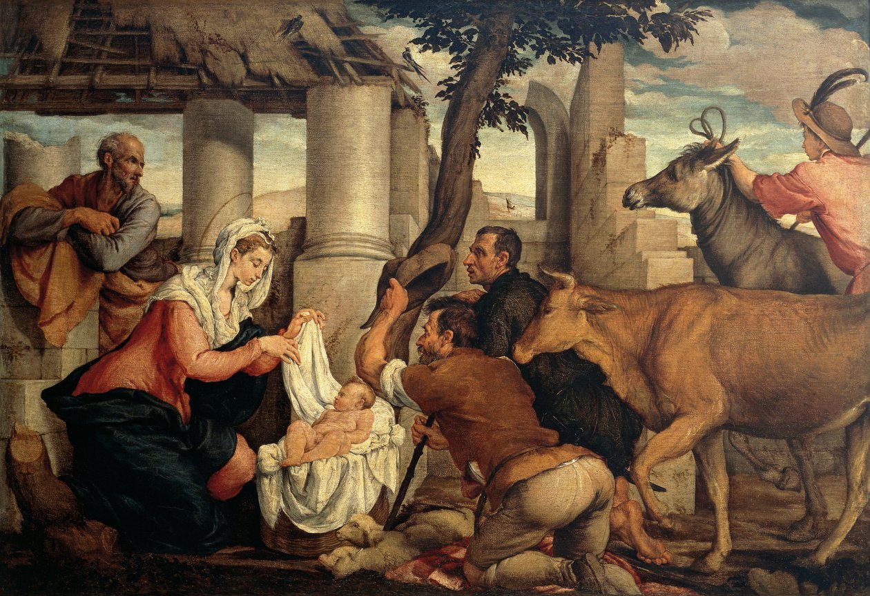 The Adoration of the Shepherds by Jacopo (1510-92) Bassano