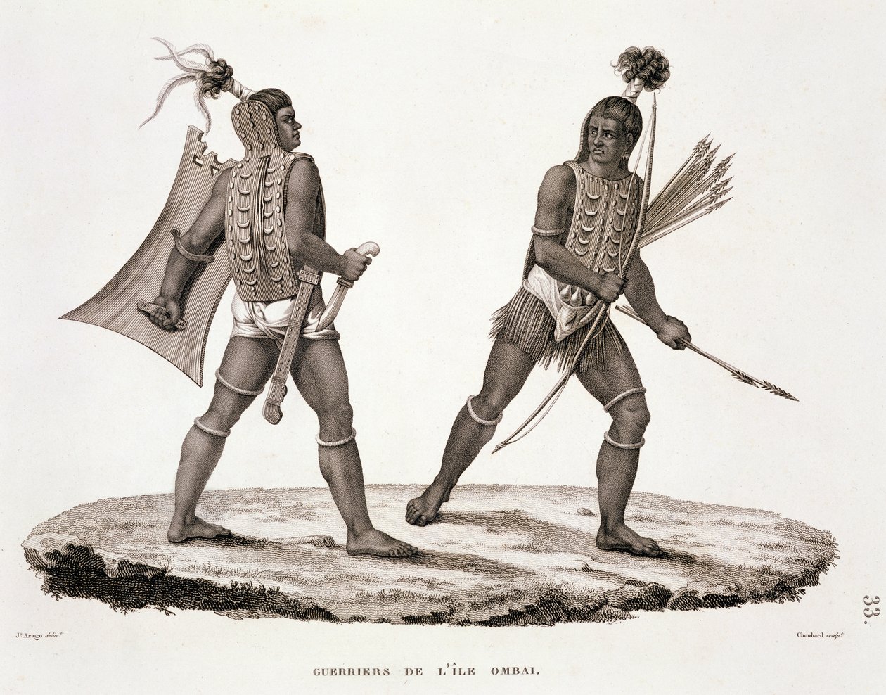 Warriors from the Island of Ombai, from 'Voyage Autour du Monde (1817 ...