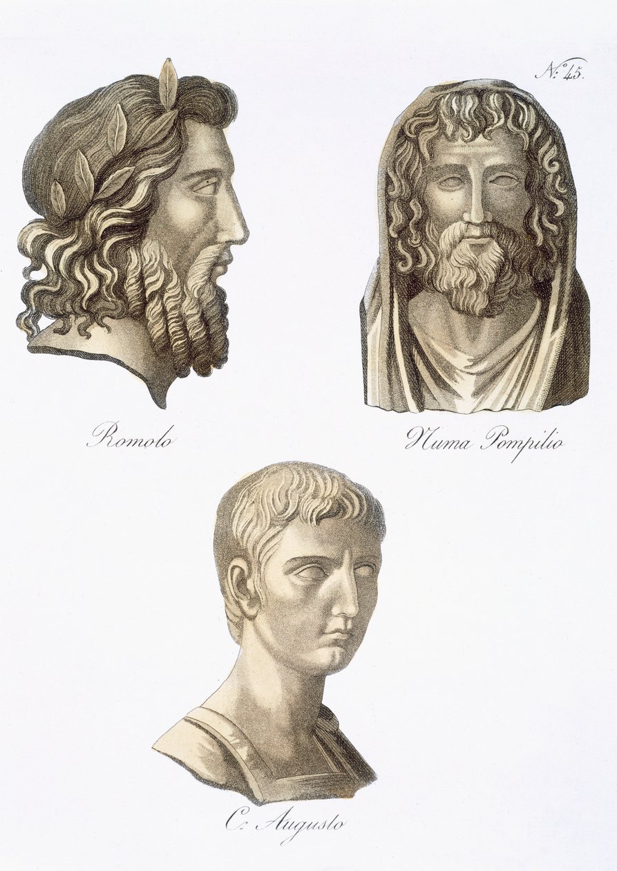 Romulus, Numa Pompilius and Augustus from 'L'Antique Rome', Pub. 1796