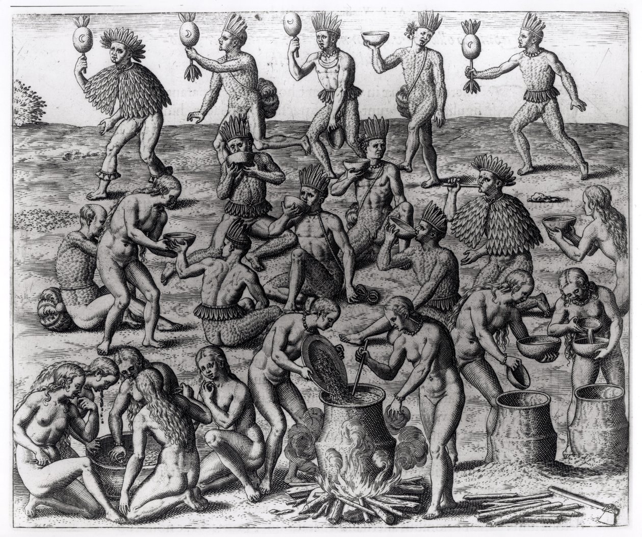 Indian Women Preparing Manioc Root, Engraved by Theodore de Bry, from ...