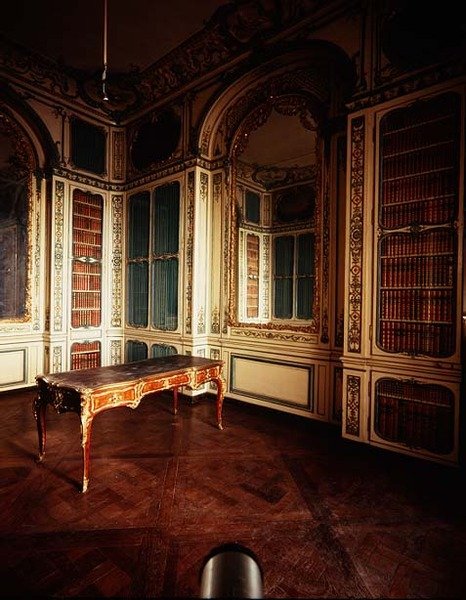 The Library of Louis XV with white and gold panelling by Jacques Verberckt