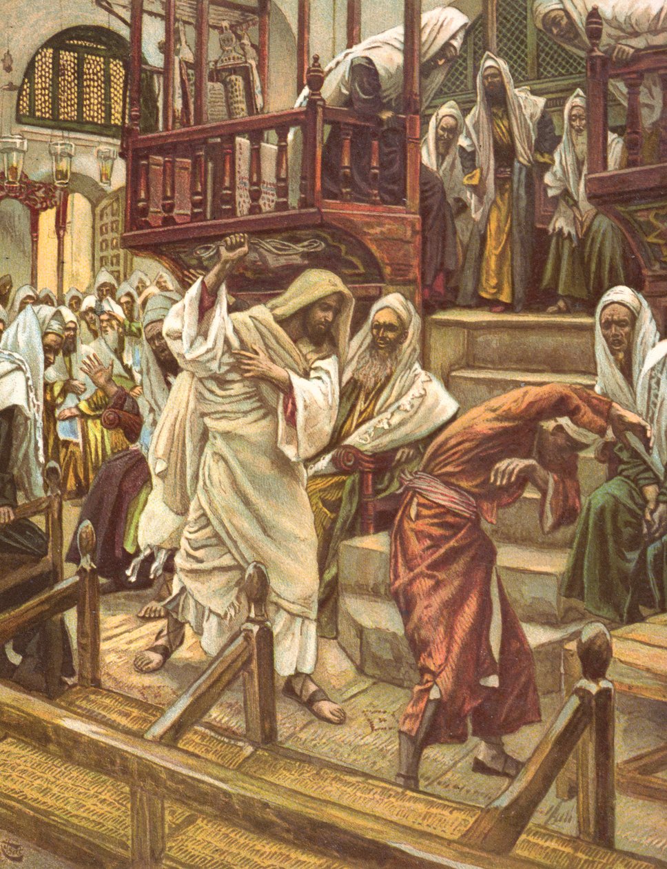 Jesus Heals a Man Possessed by a Demon in the Synagogue, illustration ...