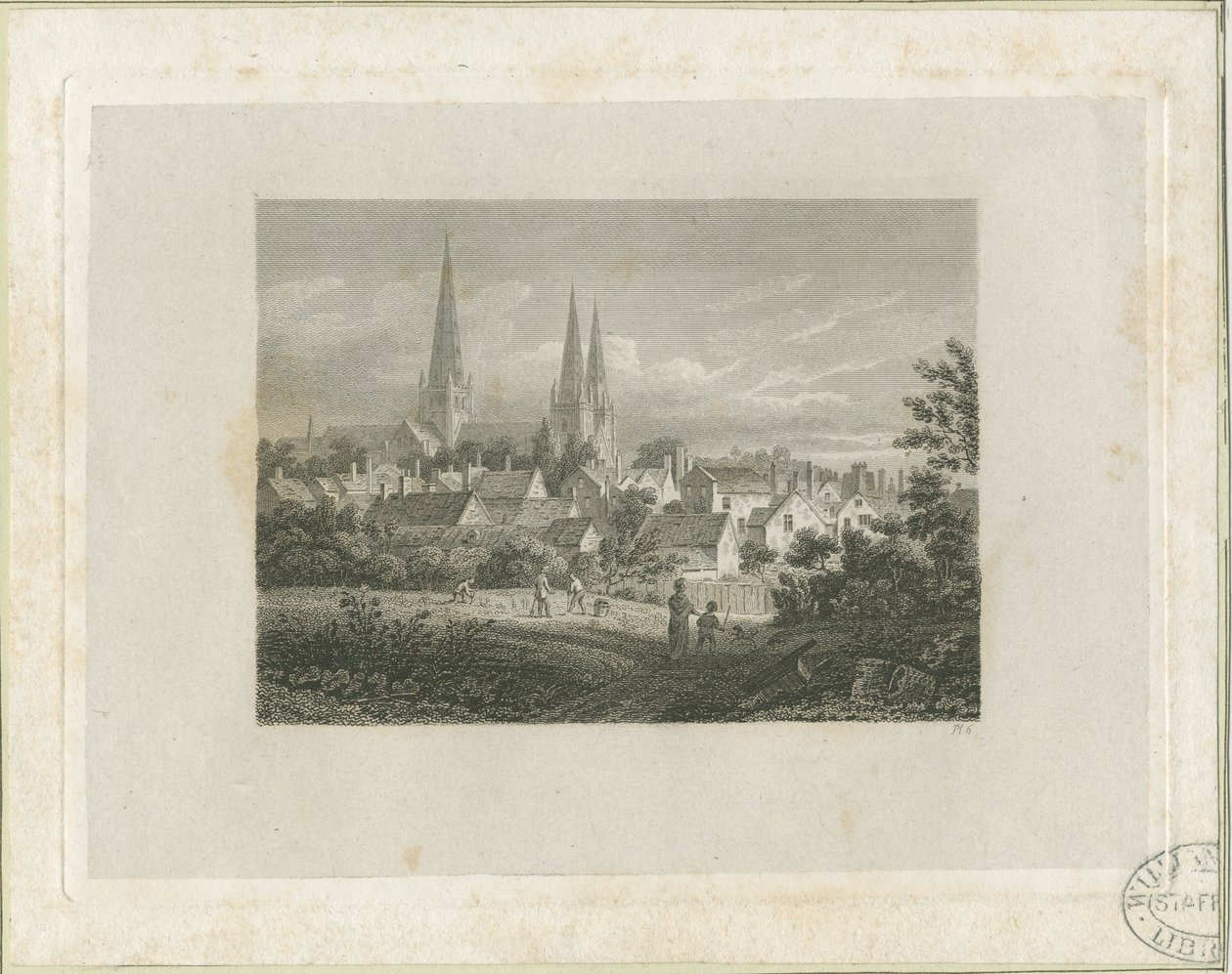 Lichfield Cathedral - North North West view (distant): engraving, nd [c ...