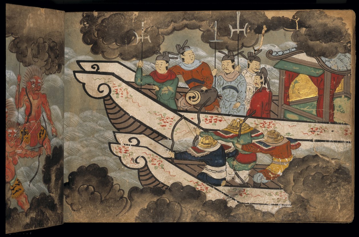 Chinese Soldiers on Ships, Illustration from the 'Taishokkan'