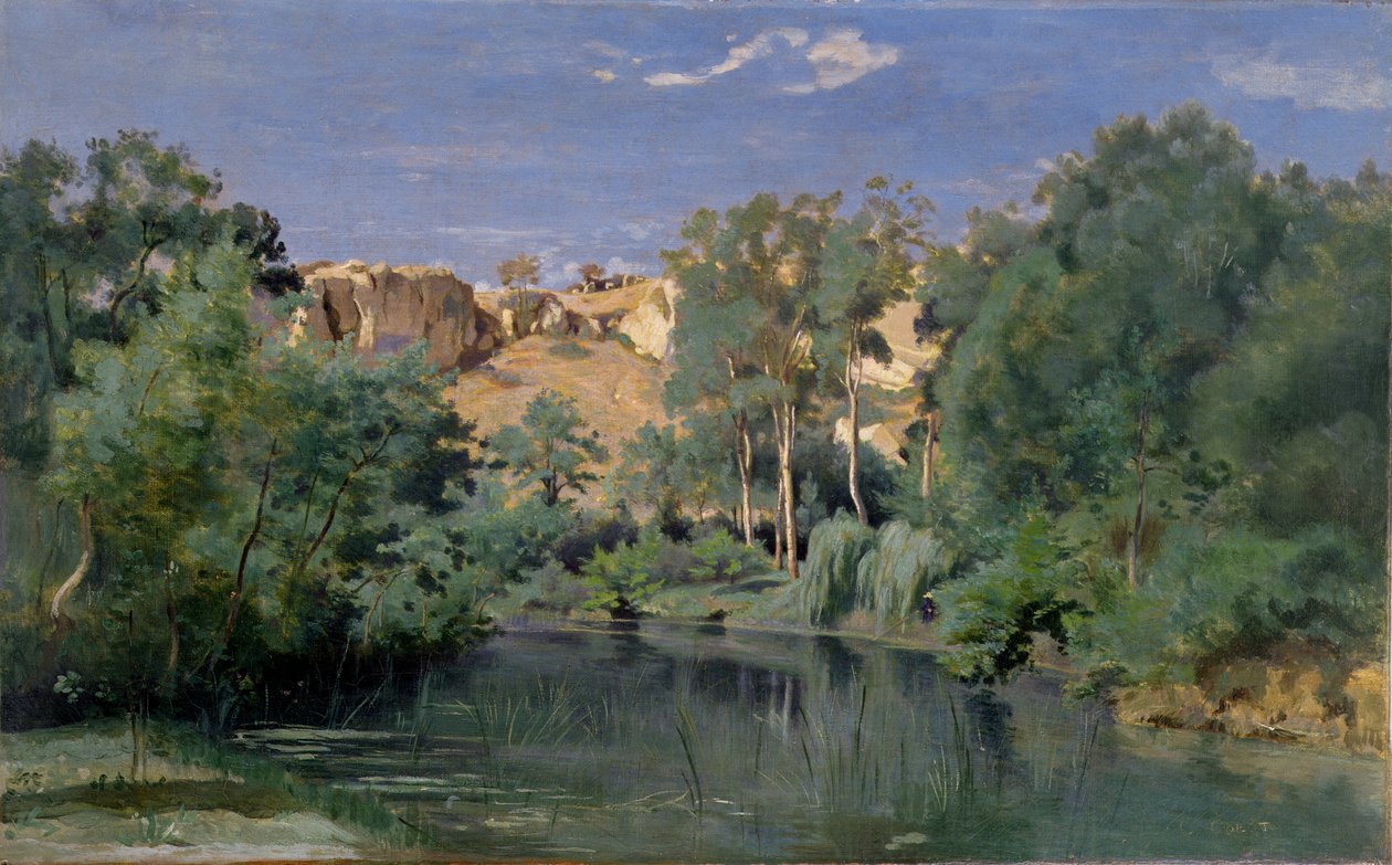 Wooded Landscape with a Pond by Jean-Baptiste-Camille Corot