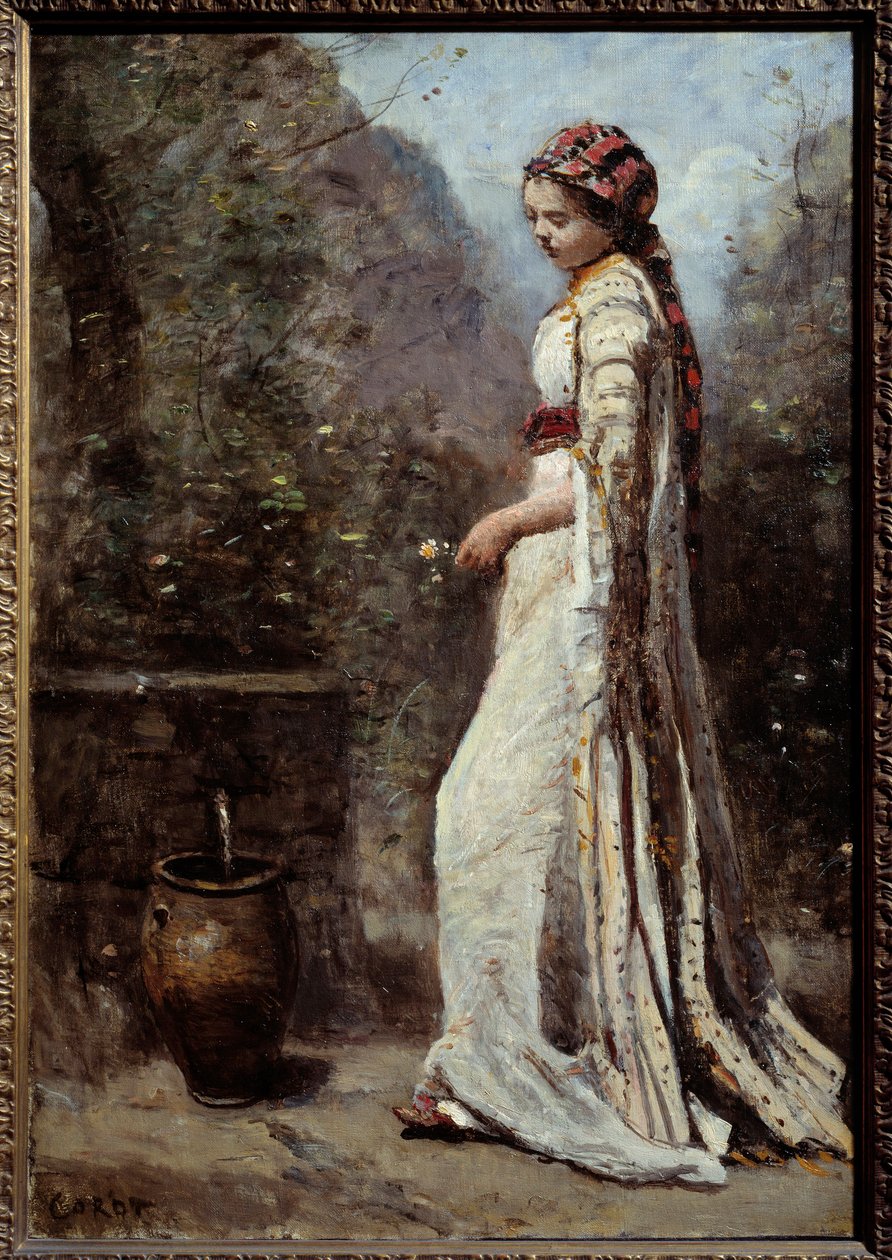 Greek girl at the fountain by Jean Baptiste Camille Corot