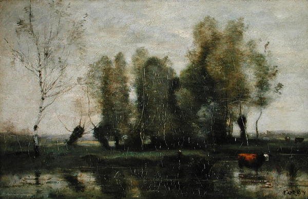 Trees in a Marshy Landscape by Jean-Baptiste-Camille Corot