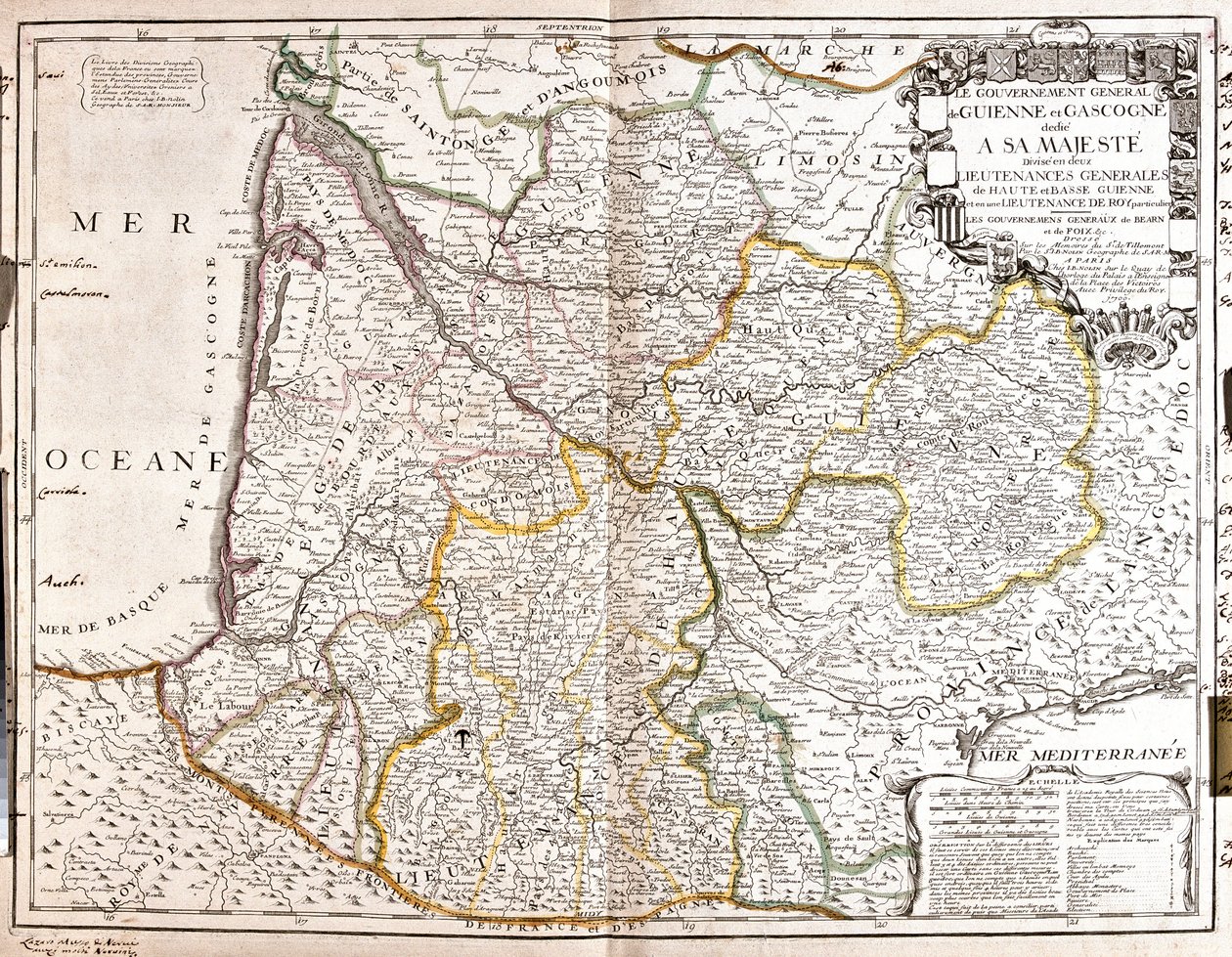 Map of Guyenne and Gascony (Southwest of France)