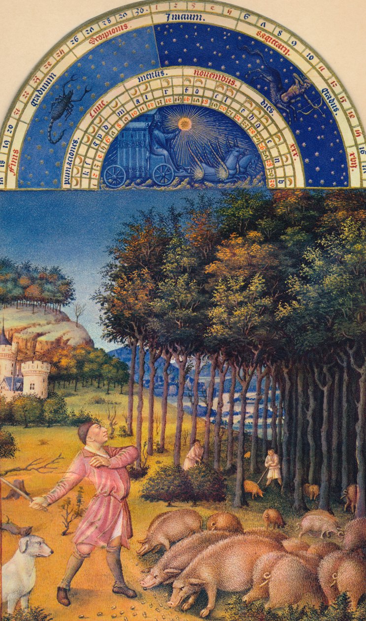 November - Feeding Pigs on Acorns by Jean Colombe