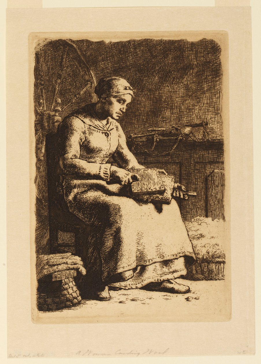 The Wool Carder by Jean Francois Millet: Fine art print