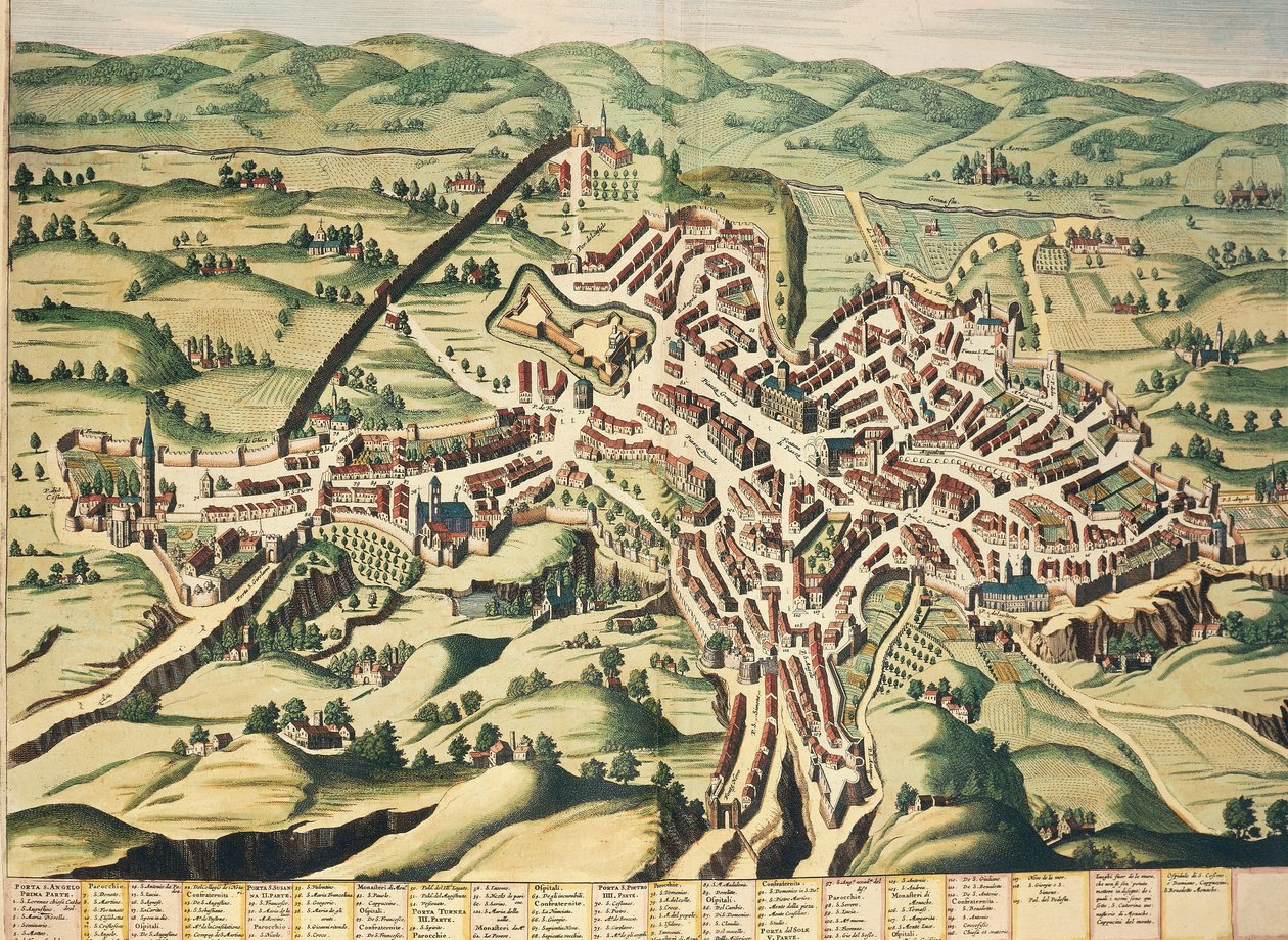 Map of Perugia, Umbria, from Theatrum Civitatum et Admirandorum Italiae