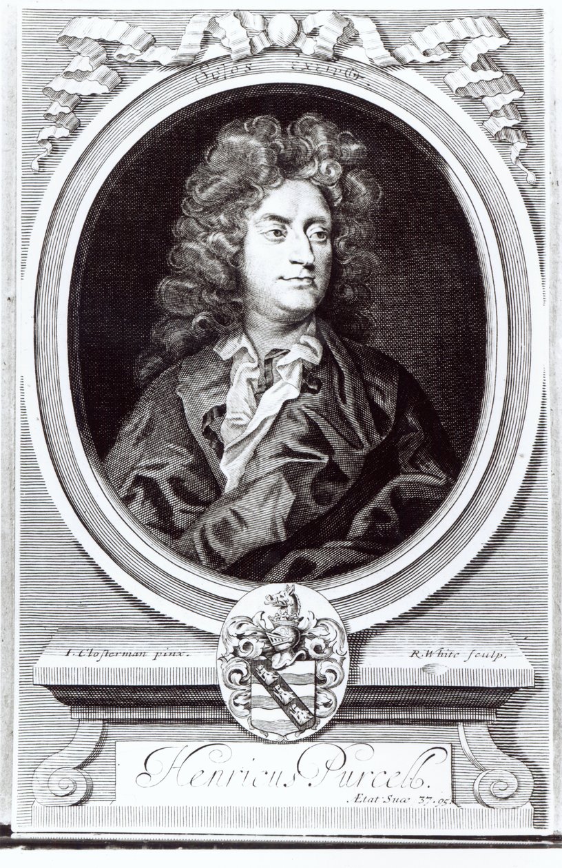 Portrait of Henry Purcell, English composer, engraved by R. White
