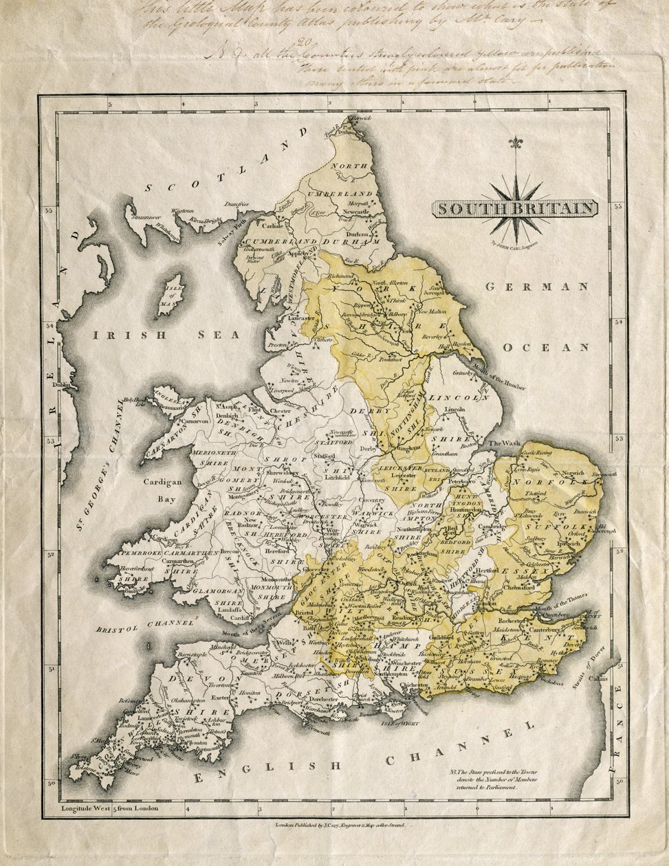 Map of Southern Britain, Coloured to Show Geological Areas of Interest ...
