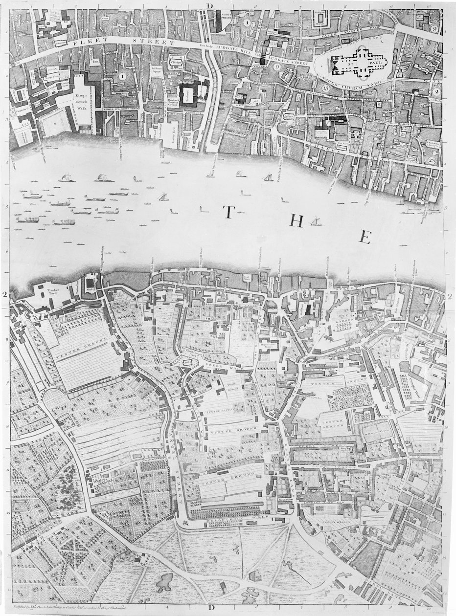 A Map of St Pauls and Bankside, London, 1746 by John Rocque