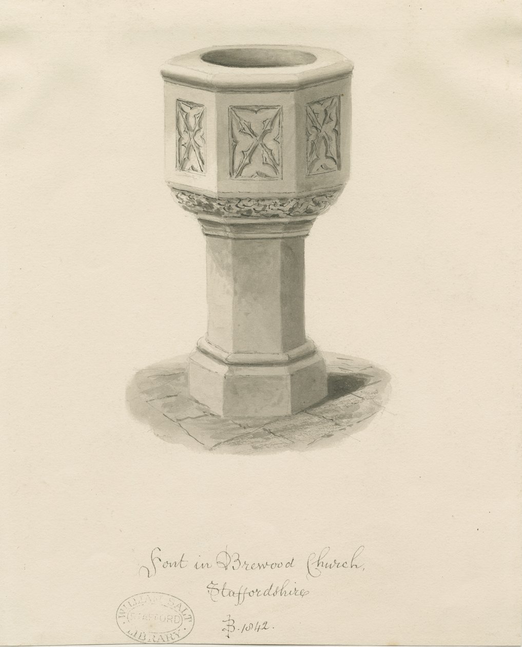 Font in Brewood Church by John Buckler: Buy fine art print