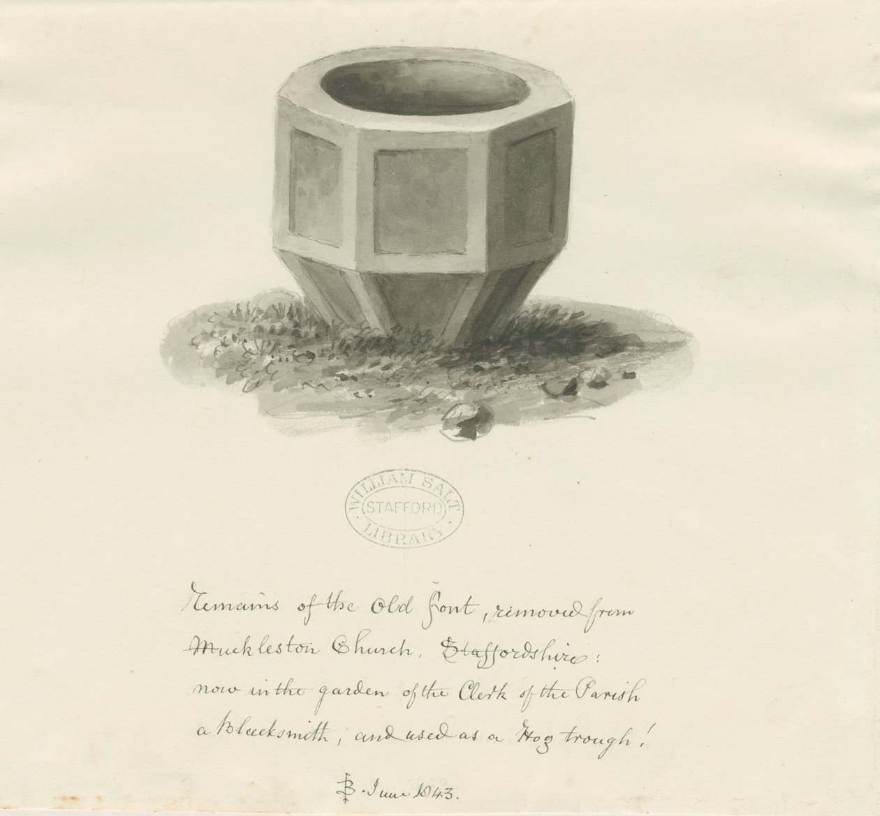 Old Font from Mucklestone Church by John Buckler